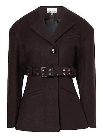GANNI Belted Single-breasted Wool-blend Jacket - Demitasse
