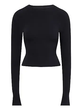 Bo+tee Thermal Long-sleeve Stretch-rib Top - Black