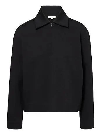 Vince Collared Half-zip Stretch-cotton Top - Black