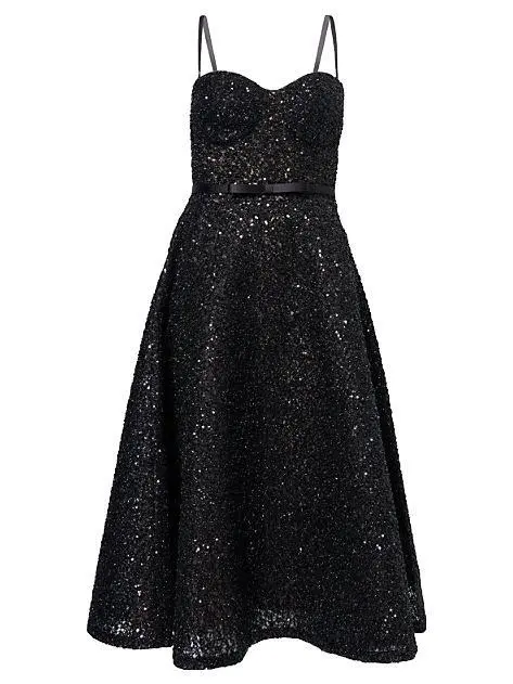 NADINE MERABI Sequin And Bead Embellished Midi Dress - Black