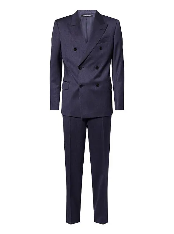 Emporio Armani Double-breasted Tapered-leg Wool Suit - Blu Scuro Melange