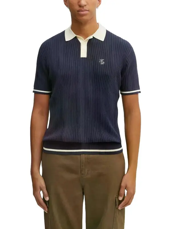 Filling Pieces Ribbed Polo Top - Blue
