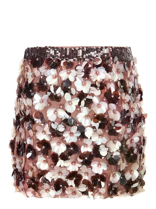 P.a.r.o.s.h Floral-embellished Mini Skirt - Neutrals