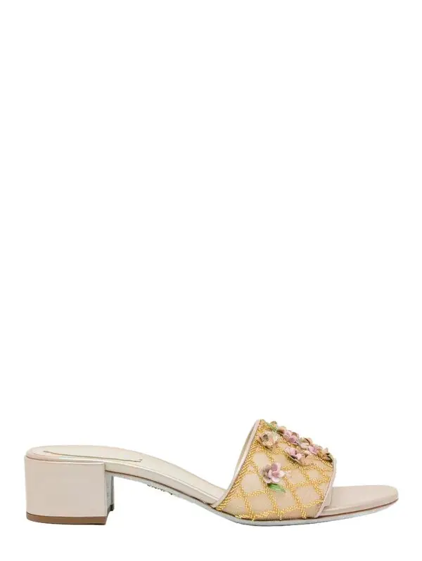 Rene Caovilla Floral Appliqué Heeled Sandals - Neutrals