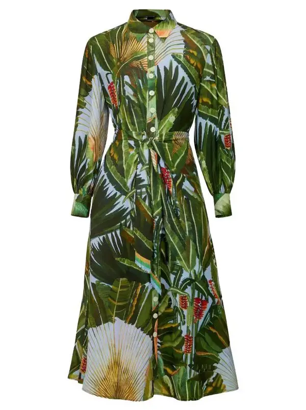 Farm Rio Belted Floral Midi Dress - Green