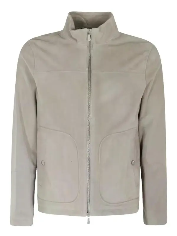 Eleventy Leather Zip-up Jacket - Grey