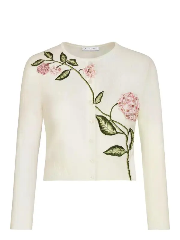 Oscar De La Renta Floral-embellished Cropped Cardigan - Neutrals