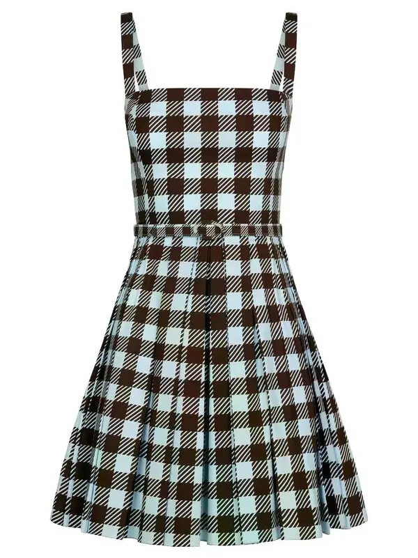Oscar De La Renta Gingham Sleeveless Mini Dress - Brown