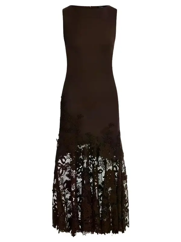 Oscar De La Renta Flower Guipure Trumpet Maxi Dress - Brown