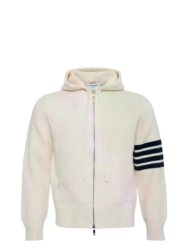 Thom Browne Zip-up Hoodie With Dog Intarsia - Neutrals