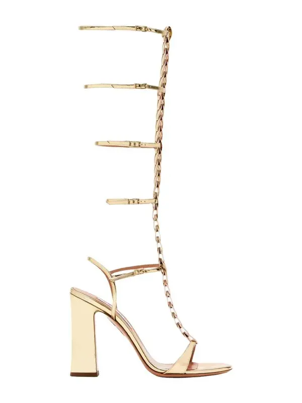 AQUAZZURA 105mm Destiny Gladiator Leather Sandals - Gold