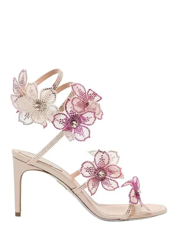 Rene Caovilla Floral Appliqué Stiletto Sandals - Neutrals