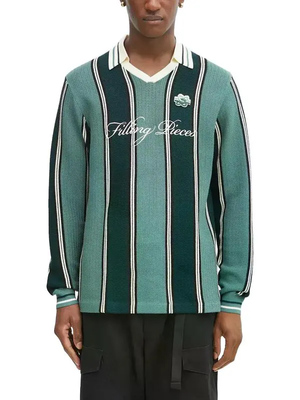 Filling Pieces Striped Football Jersey Sweatshirt - Green