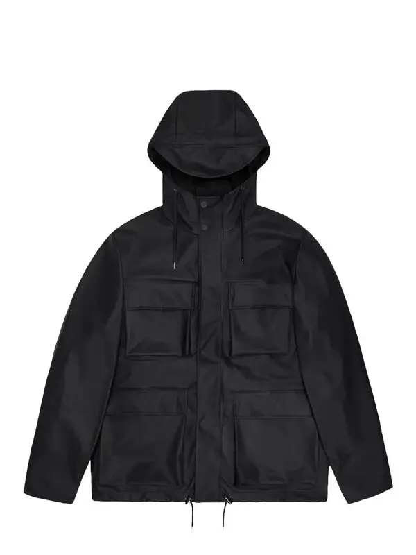 Rains Hooded Jacket With Front Pockets - Black