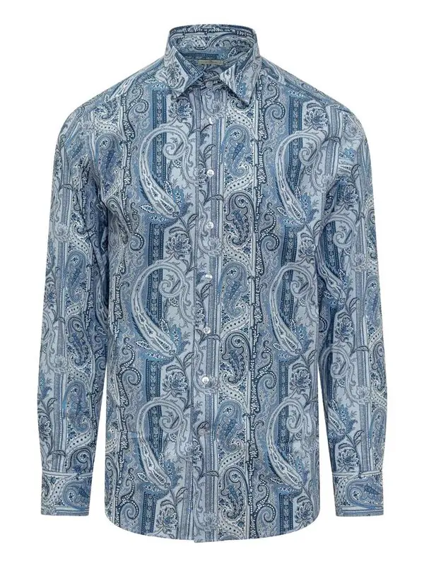 Etro Slim Fit Shirt With Micro Paisley - Blue