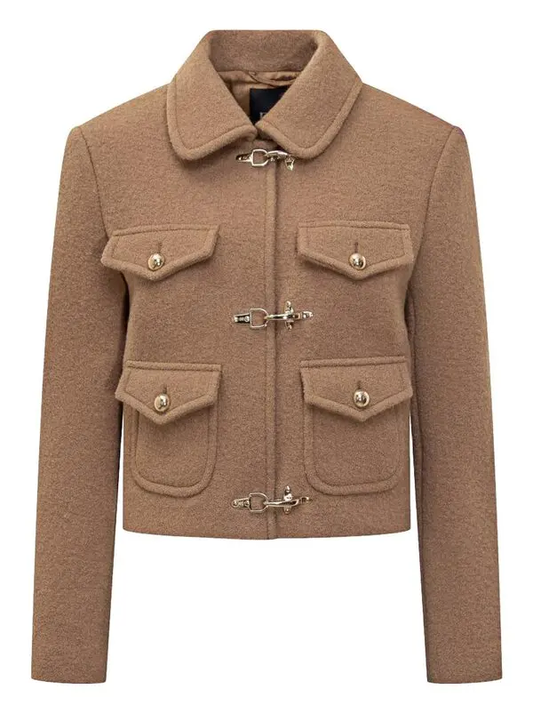 FAY Wool Jacket With Metal Hooks - Brown