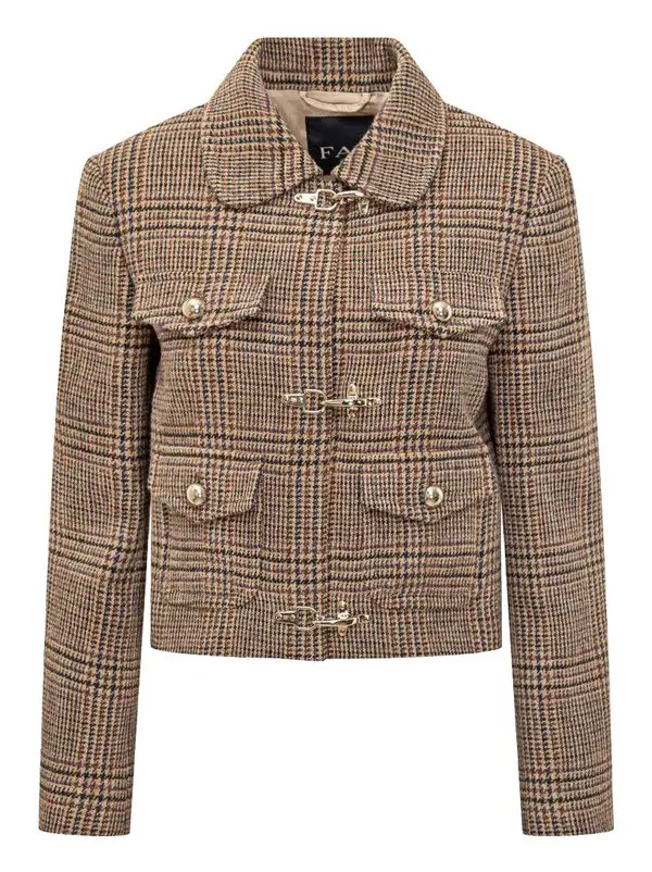 FAY Check Patterned Wool Jacket - Beige