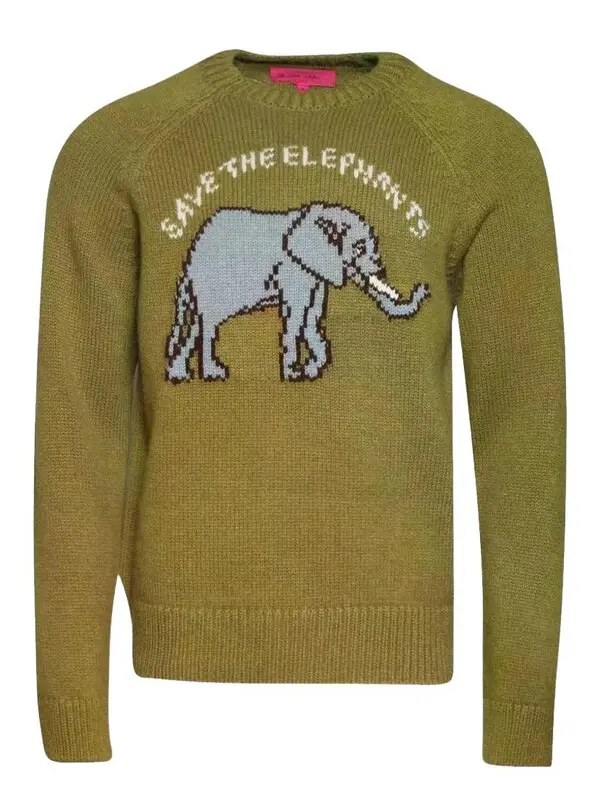 THE ELDER STATESMAN Elephant Crew Sweater - Green