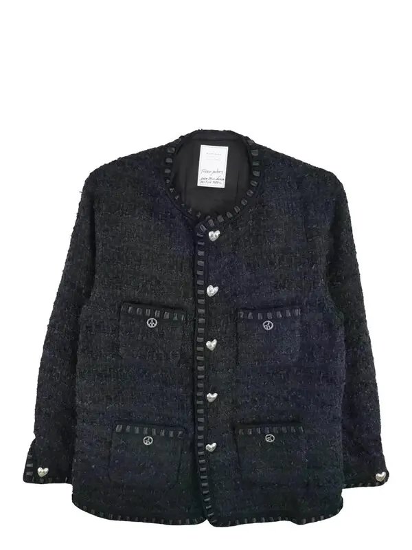 Readymade Heart-button Tweed Jacket - Black