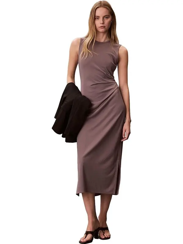 Calvin Klein Refined Jersey Gathered Maxi Dress - Cherry Taupe