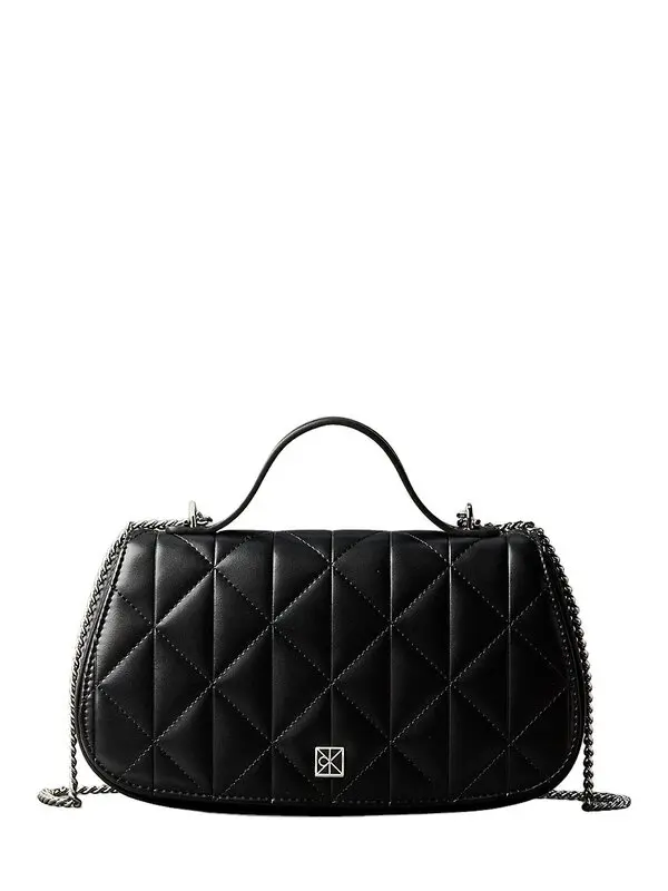 Calvin Klein Quilted Emblem Logo Handle Chain Bag - Black