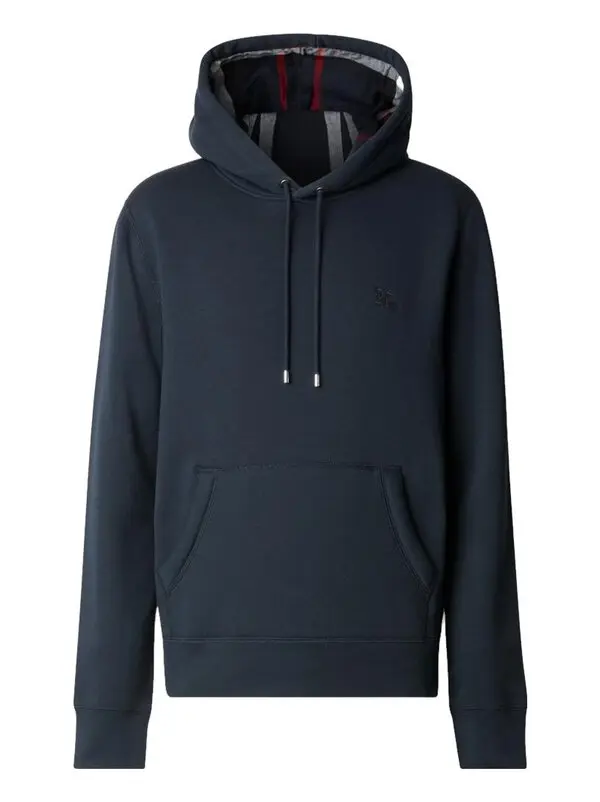 Burberry Embroidered Ekd Cotton Blend Hoodie - Navy