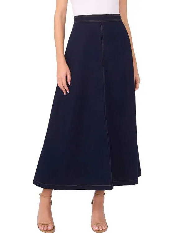 Vince Camuto Topstitch Stretch Cotton Maxi Skirt - Classic Navy