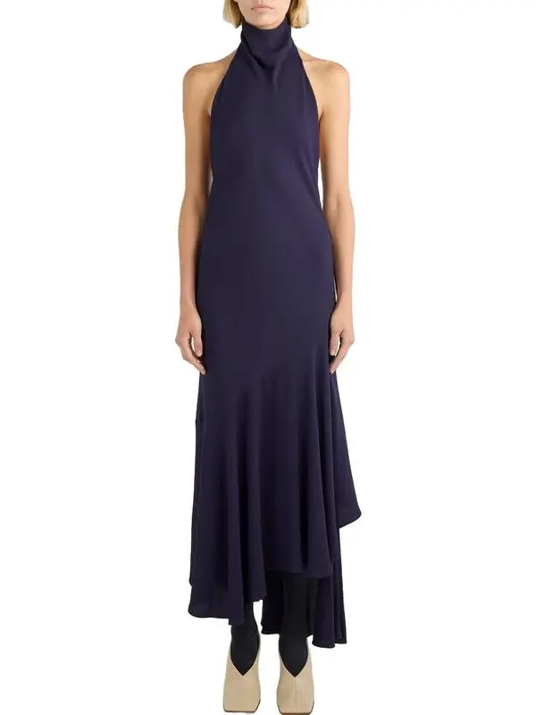 Alaïa Asymmetric Halter Viscose Dress - Aubergine