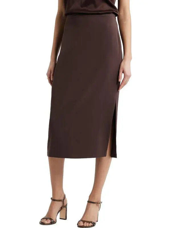 Nordstrom Crepe Pencil Midi Skirt - Brown Coffee