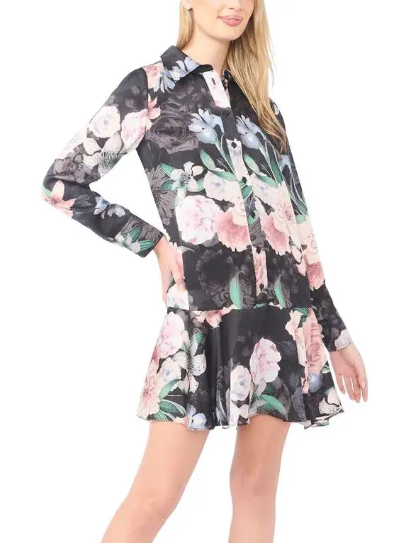 Ted Baker London Floral Shirt Dress - Black/coral Pink
