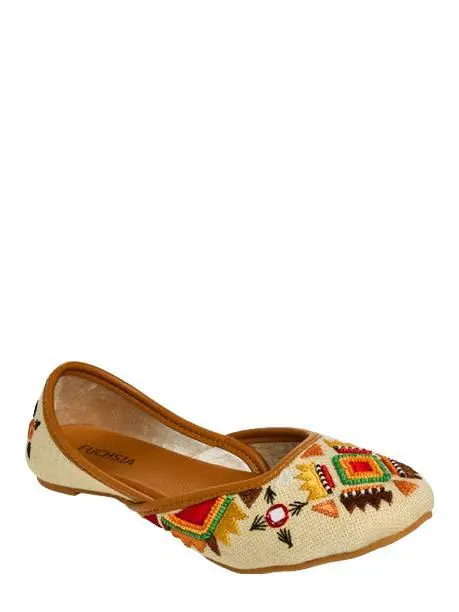 FUCHSIA Embroidered Jutti Flat - Beige