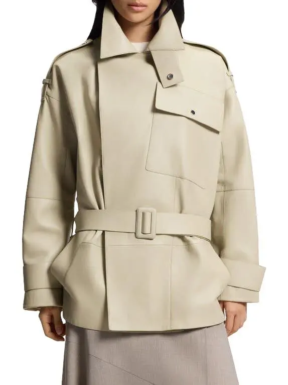 BOSS Satila Short Leather Trench Coat - Pumice