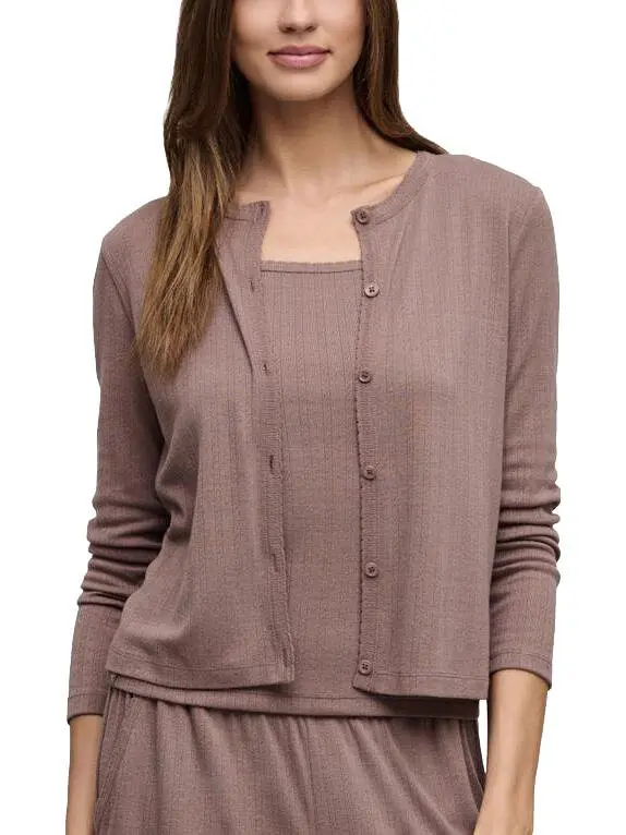 Barefoot Dreams Scalloped Pointelle Cardigan - Sable