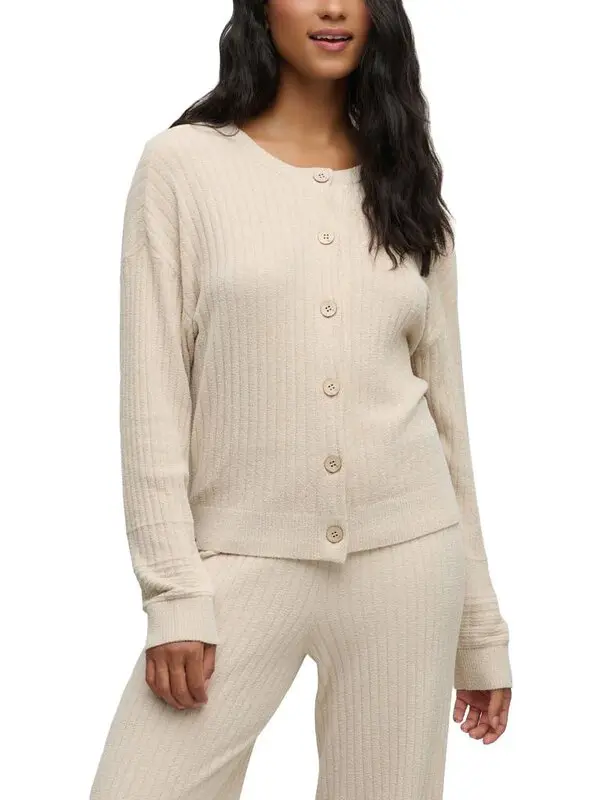 Barefoot Dreams Cozychic Ultra Lite Textured Ribbed Cardigan - Stone