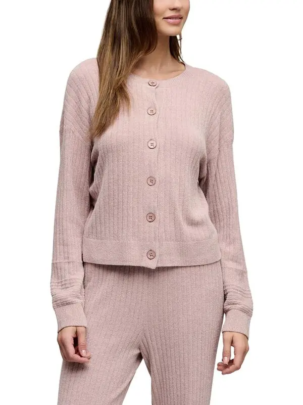 Barefoot Dreams Cozychic Ultra Lite Textured Ribbed Cardigan - Teaberry