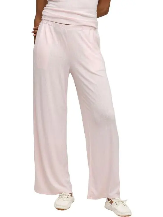 Barefoot Dreams Pointelle Knit Wide Leg Lounge Pants - Pink Sand