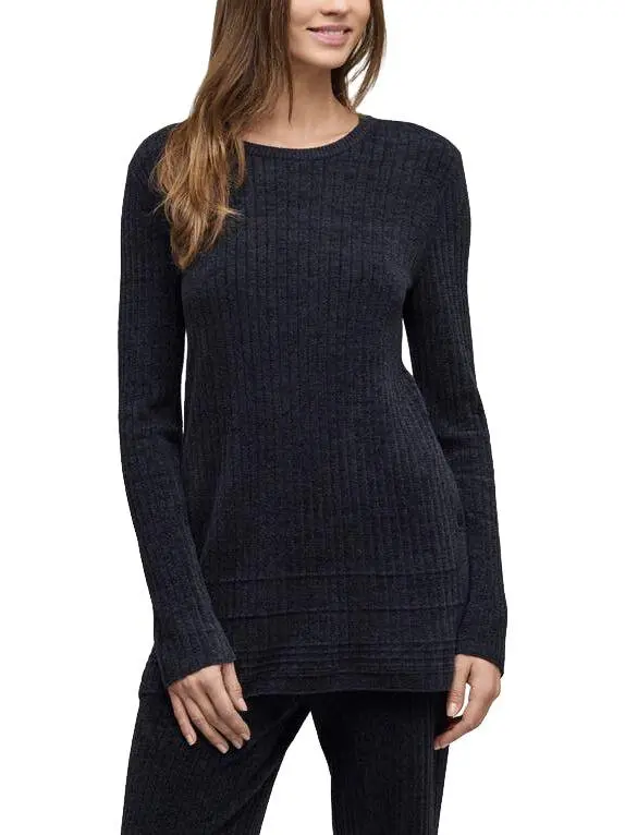 Barefoot Dreams Cozychic Ultra Lite Textured Ribbed Button Sweater - Black