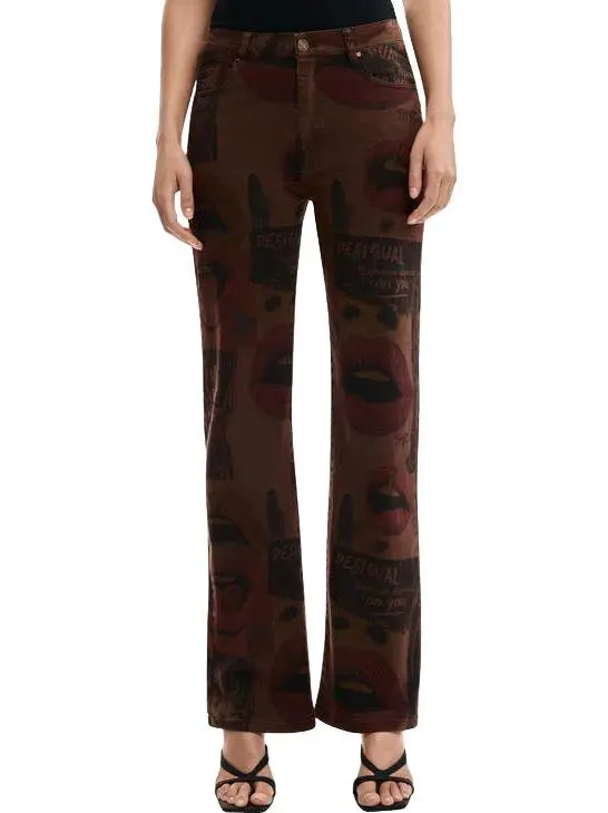 Desigual Printed Straight Leg Jeans - Brown