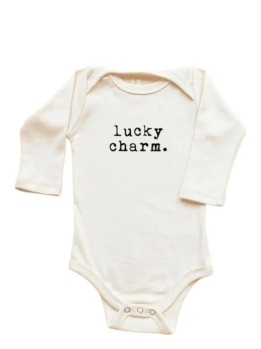 TENTH & PINE Lucky Charm Organic Baby Bodysuit - Natural Black Lettering