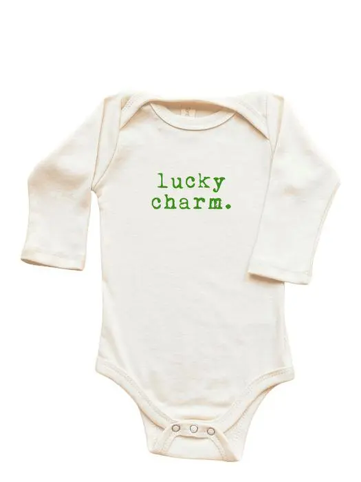 TENTH & PINE Lucky Charm Organic Baby Bodysuit - Natural Green Lettering