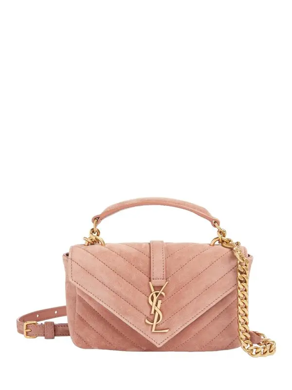 Saint Laurent Mini College Matelassé Suede Crossbody Bag - Barely Pink