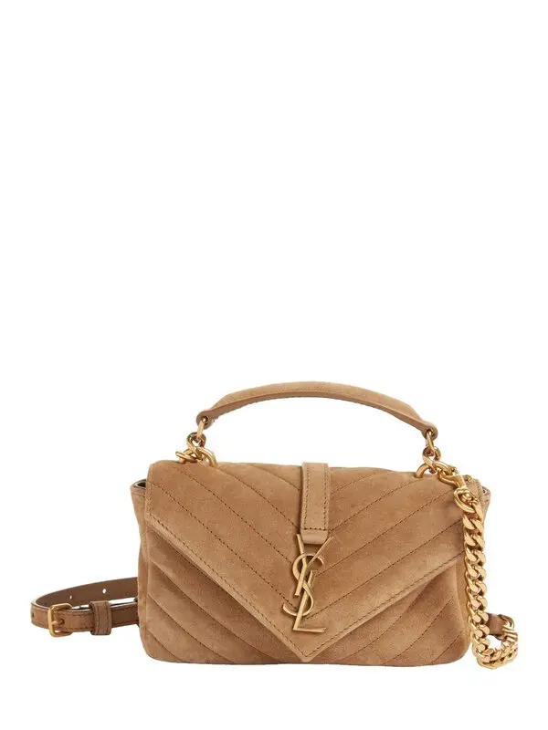 Saint Laurent Mini College Matelassé Suede Crossbody Bag - Golden Leaf