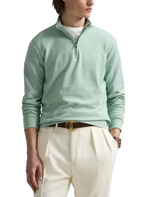 Polo Ralph Lauren Textured Double Knit Quarter Zip Pullover - Celadon Heather/nevis