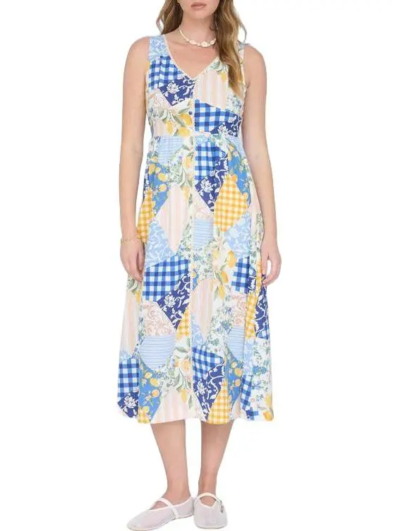 BLU PEPPER Patchwork Sleeveless Midi Dress - Blue Multi