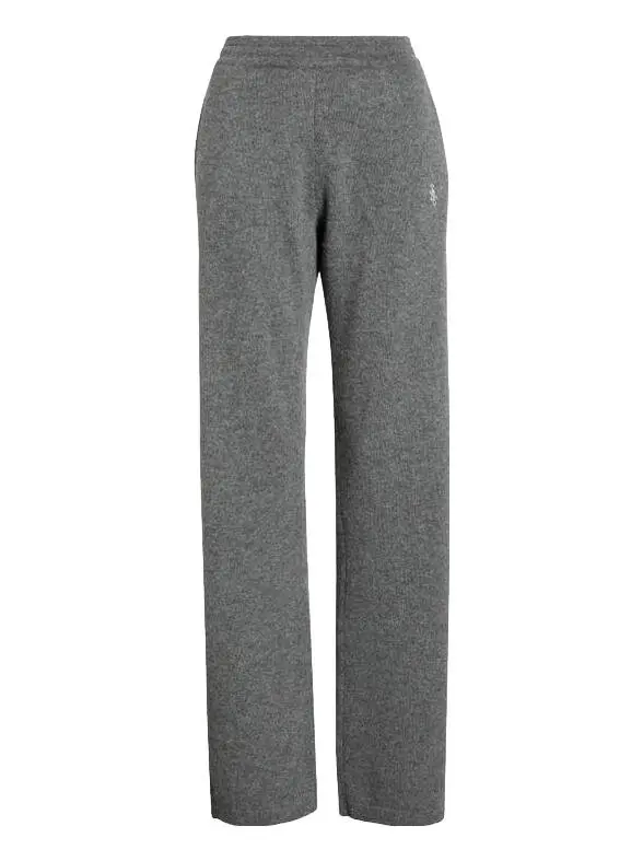 SPORTY & RICH Embroidered Logo Cashmere & Wool Pants - Cool Gray