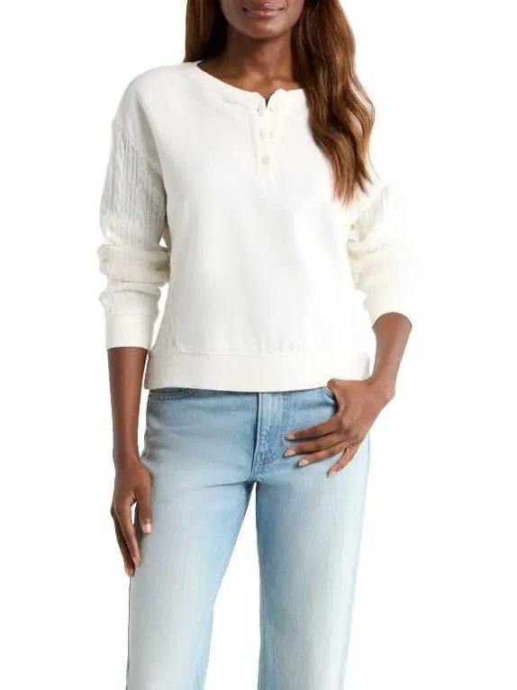 Lucky Brand Cable Stitch Sleeve Henley Top - Tofu