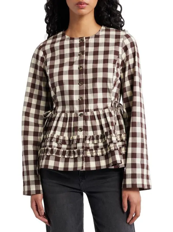 DAMSON MADDER Madison Gingham Organic Cotton Top - Butter/brown