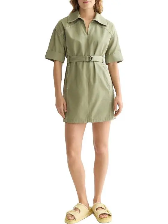 Scotch & Soda Belted Cotton-blend Mini Shirtdress - Oil Green