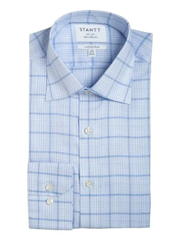 STANTT Contemporary Fit Check Wrinkle Resistant Cotton Dress Shirt - Blue/white