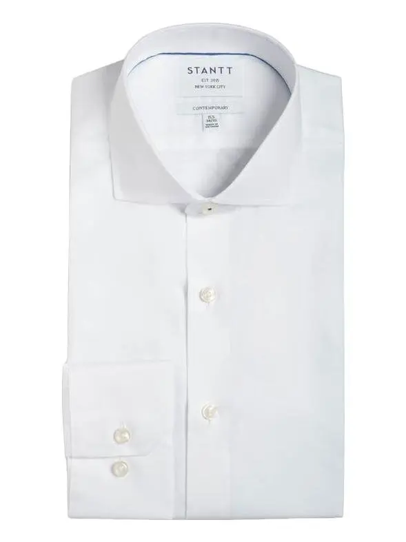 STANTT Contemporary Fit Wrinkle Resistant Cotton Herringbone Dress Shirt - White